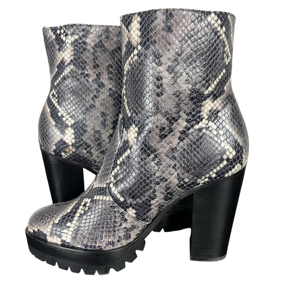 All Saints Ana Snake Embossed Lug Sole Heeled Boot In… - Gem